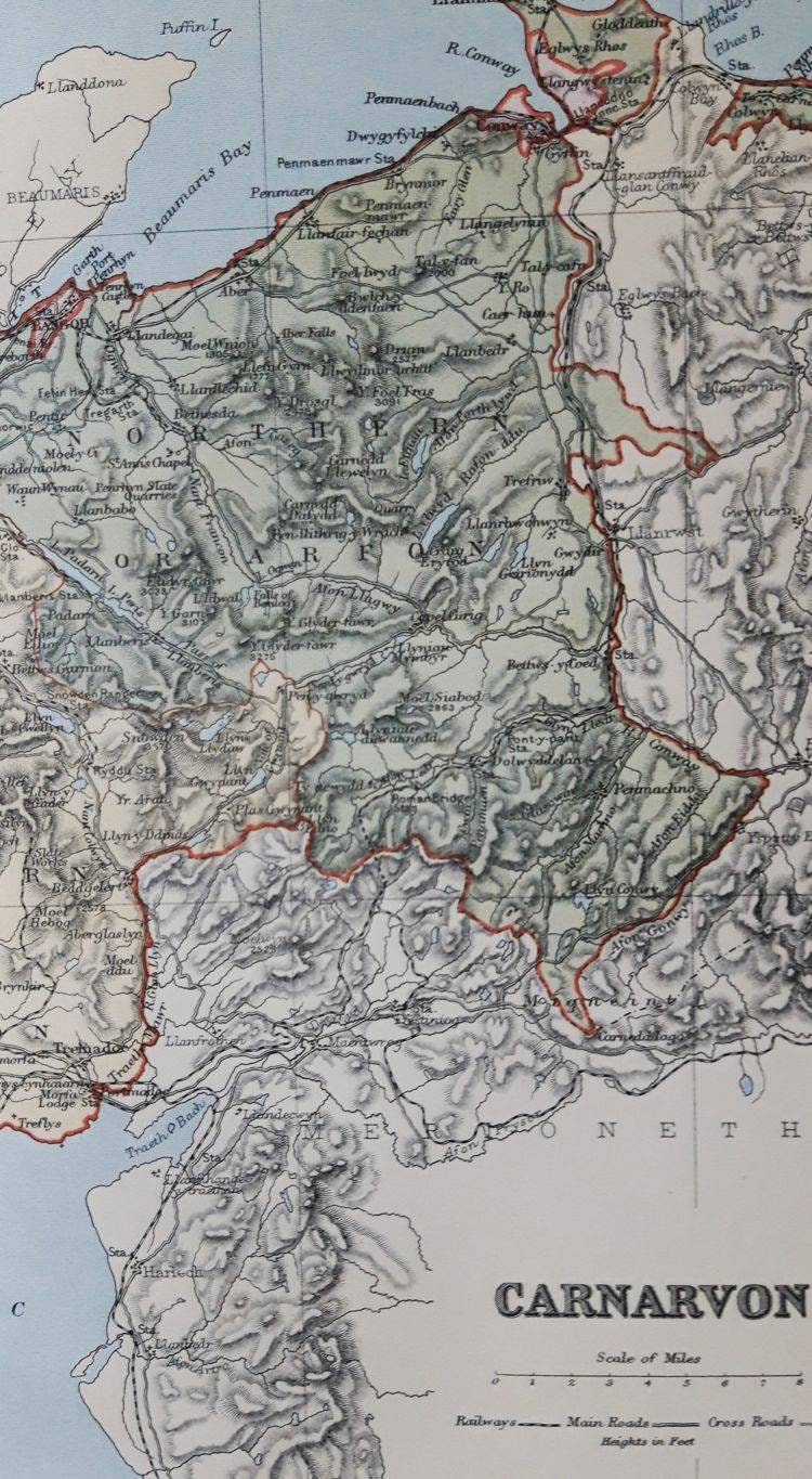 1895 Antique Carnarvon & Anglesey Map. Welsh County Map. Original ...