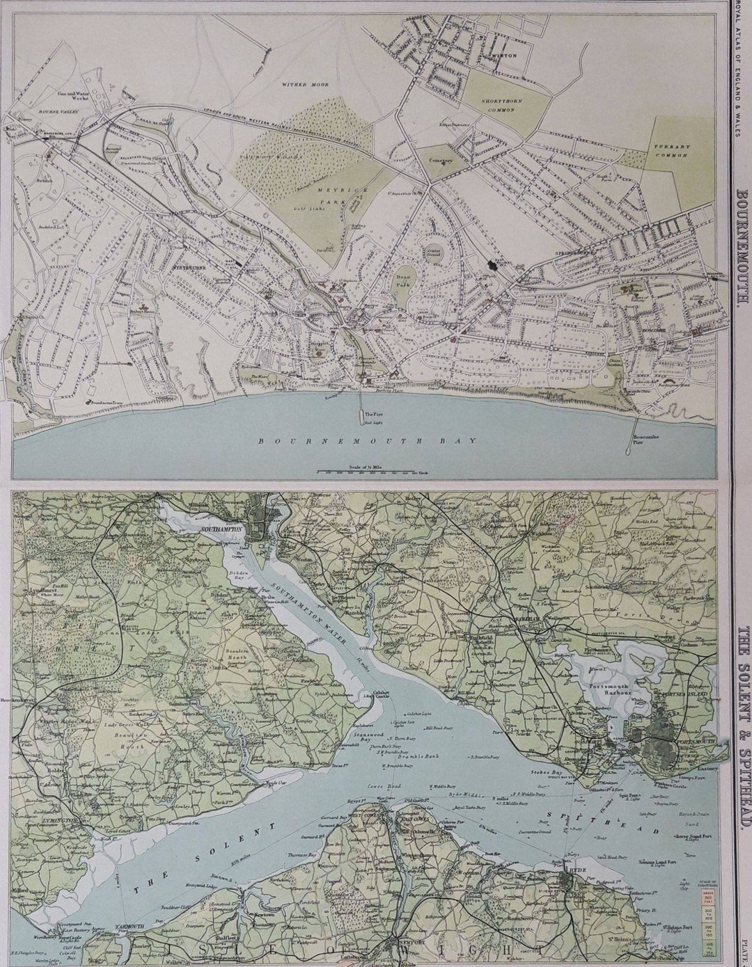 1898 Bournemouth Map; Solent & Spithead Map. Split Map. Dorset ...