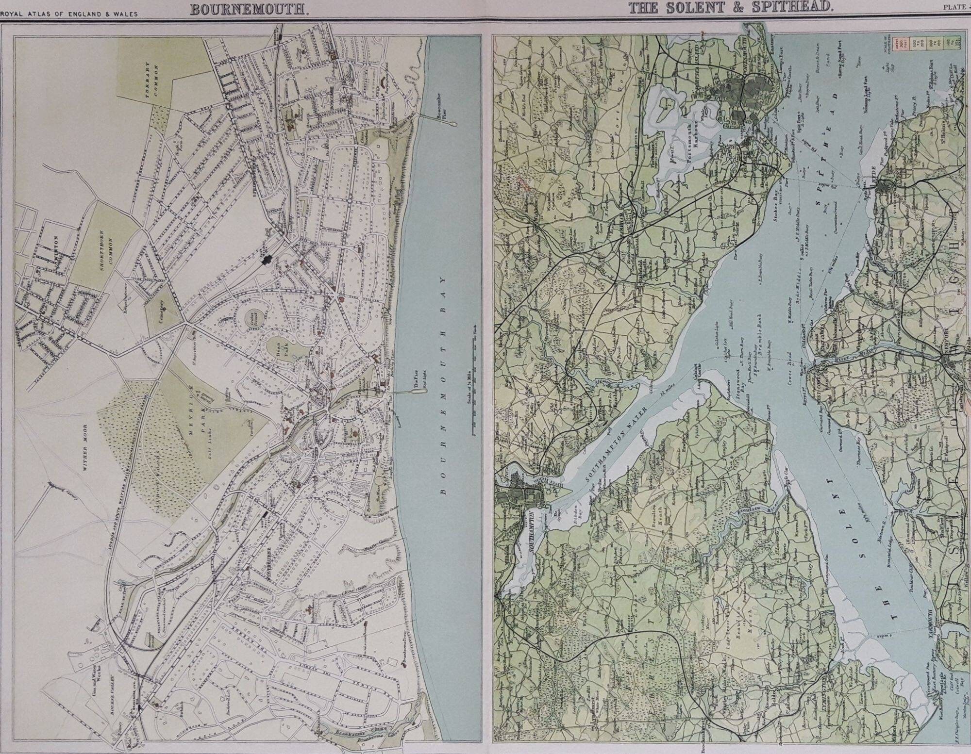 1898 Bournemouth Map Solent & Spithead Map. Split Map. - Etsy
