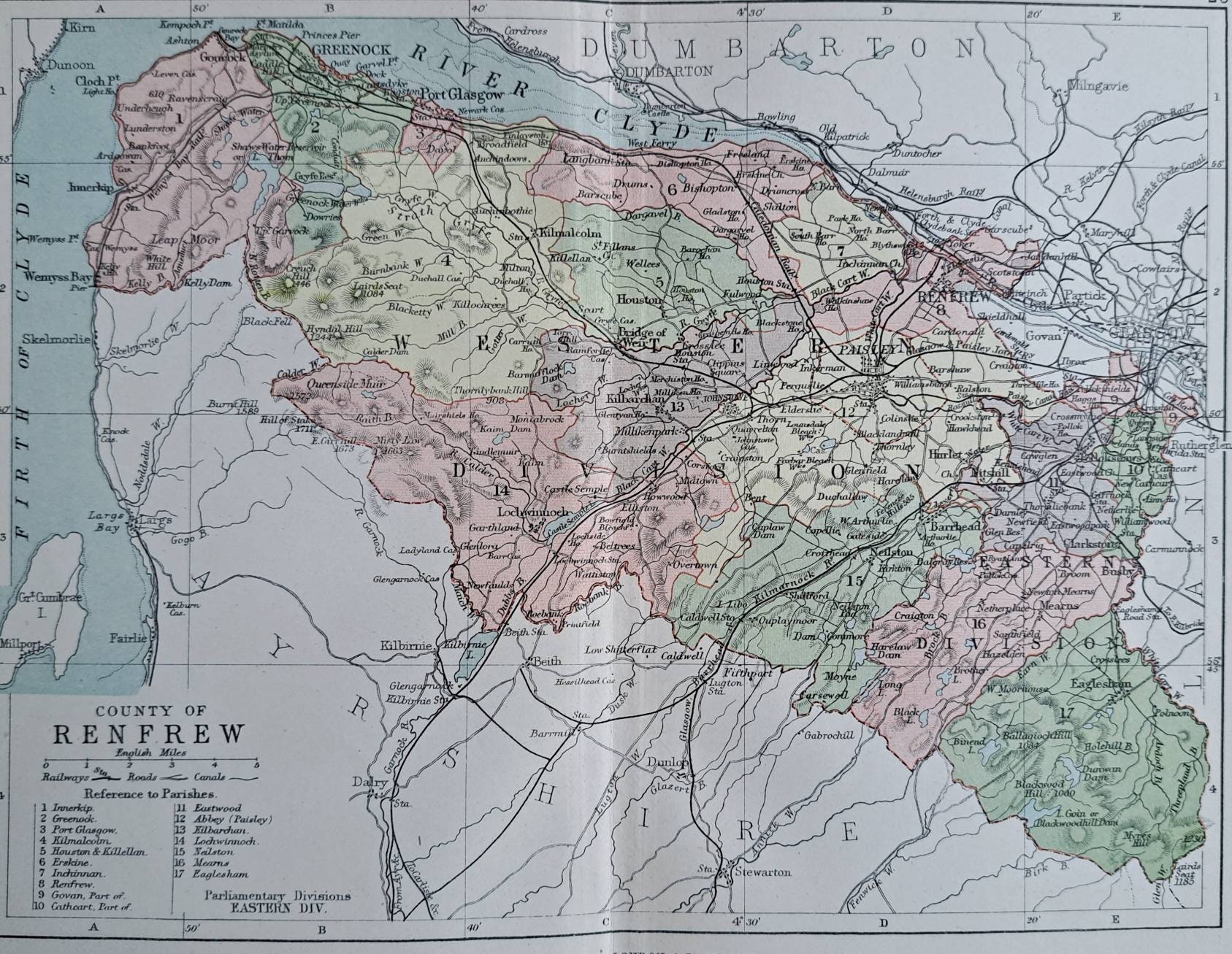 1902 Renfrew shire County Map. Antique Scottish Map. Original 121 Years ...