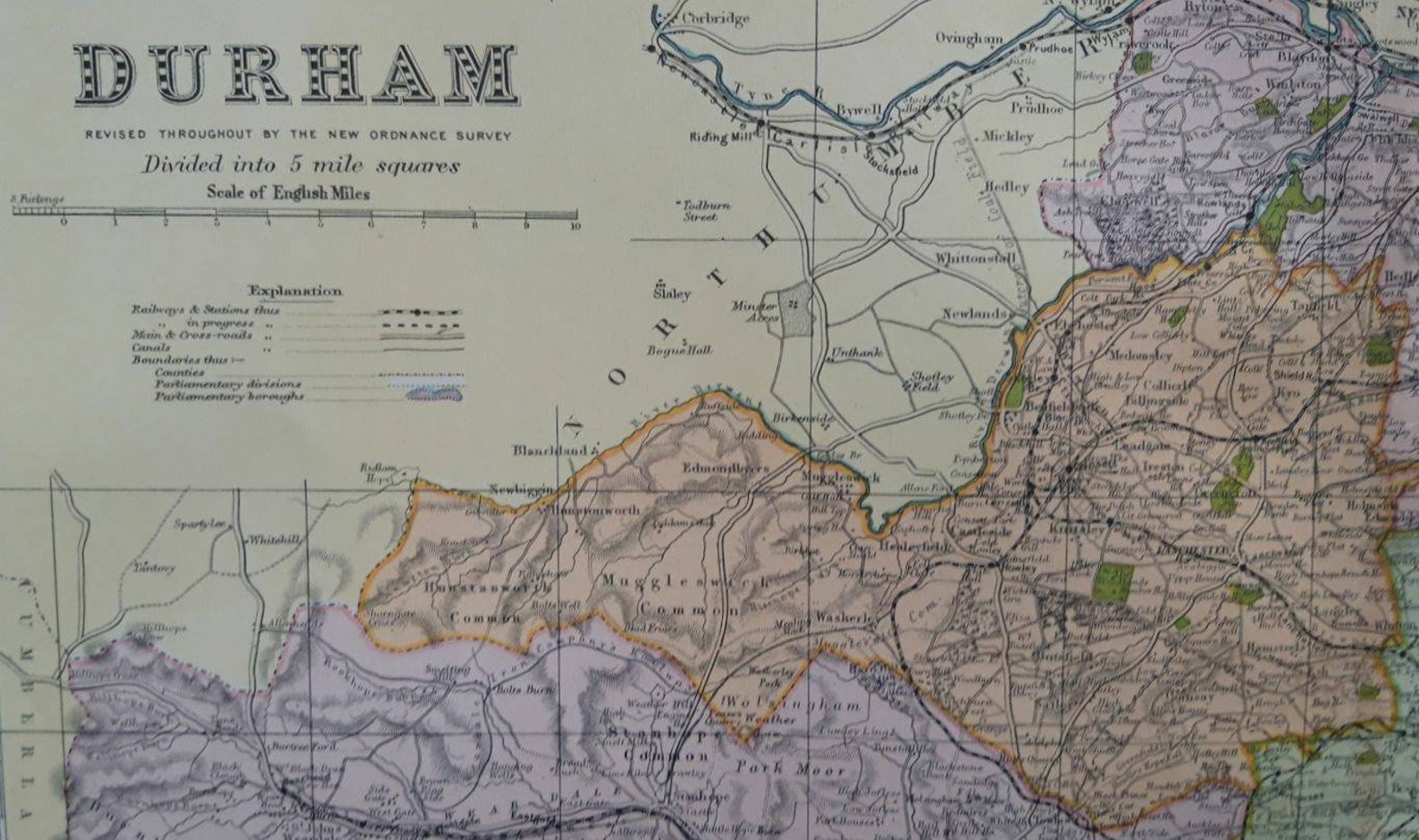 1897 Map of County Durham. Large Size Antique Original Map. 127 Years ...