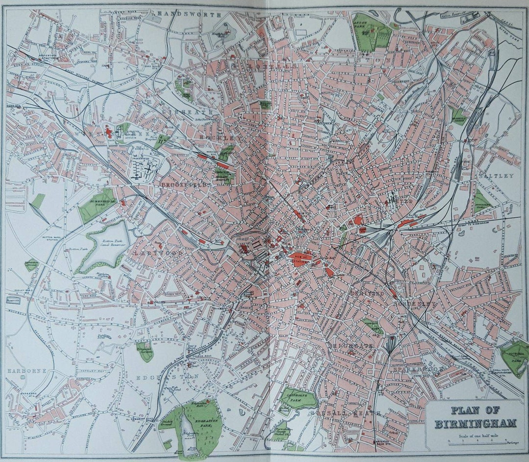 1895 Antique Birmingham City Map Ladywood Balsall Heath - Etsy