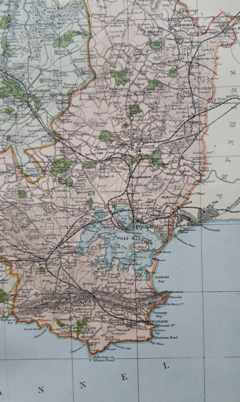 1904 Antique Map of Dorset shire, Large Size Original Map, Cartography ...