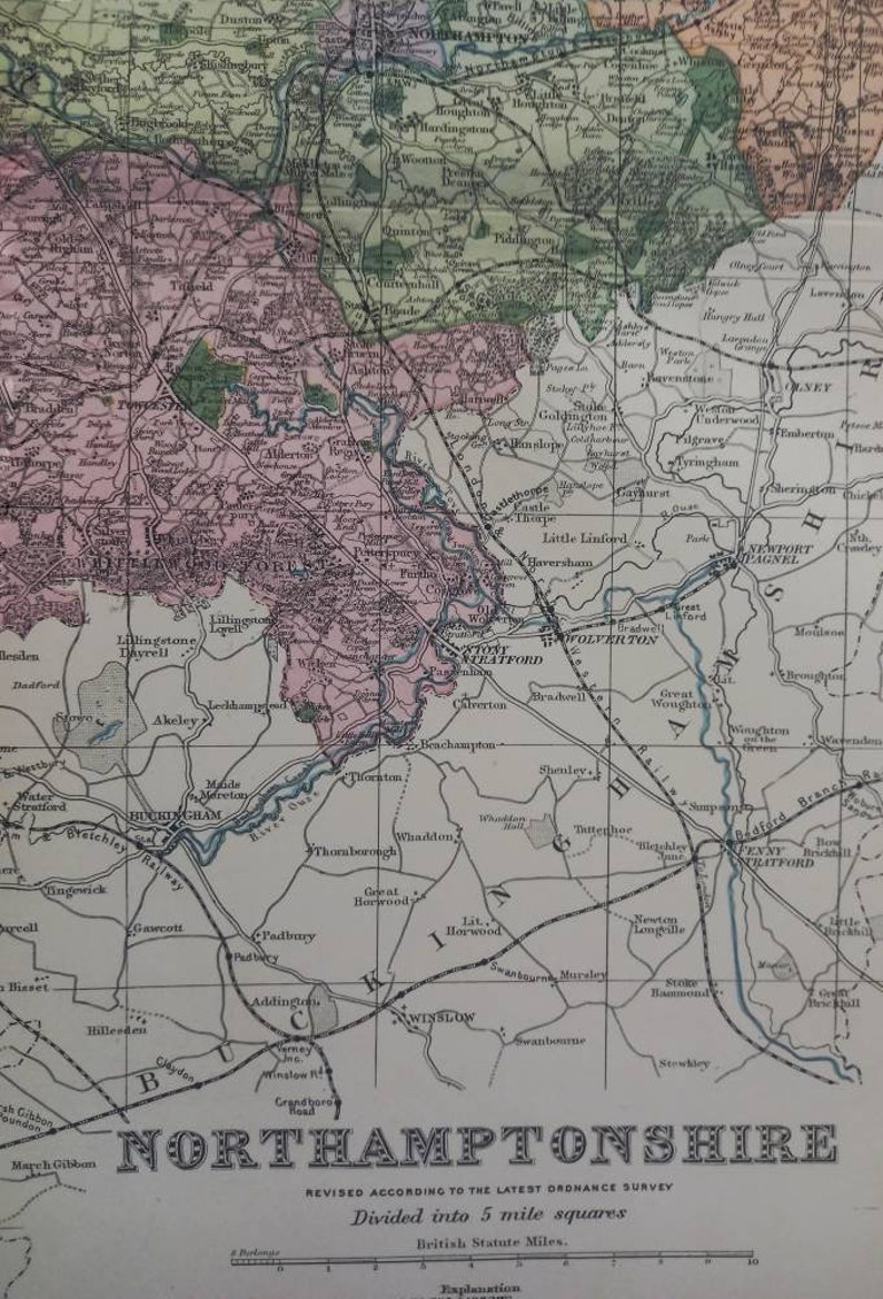 1904 Northamptonshire south County Map. Cartography, 119 Yrs Old ...