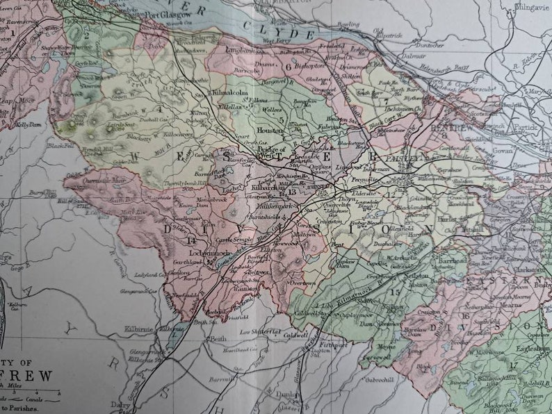 1902 Renfrew shire County Map. Antique Scottish Map. - Etsy