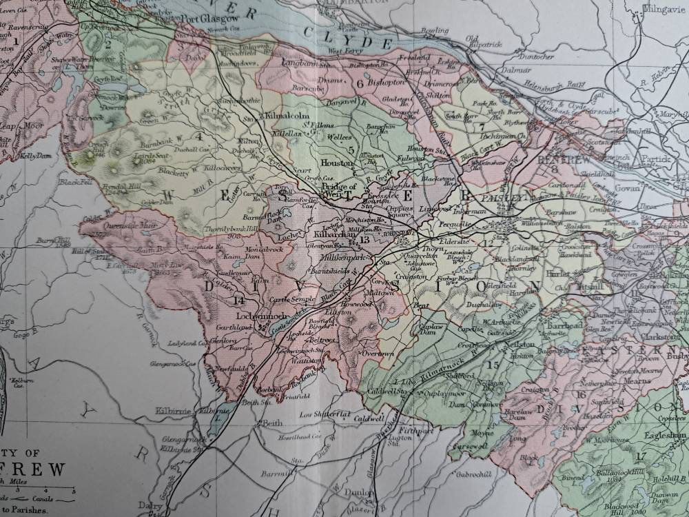 1902 Renfrew shire County Map. Antique Scottish Map. - Etsy