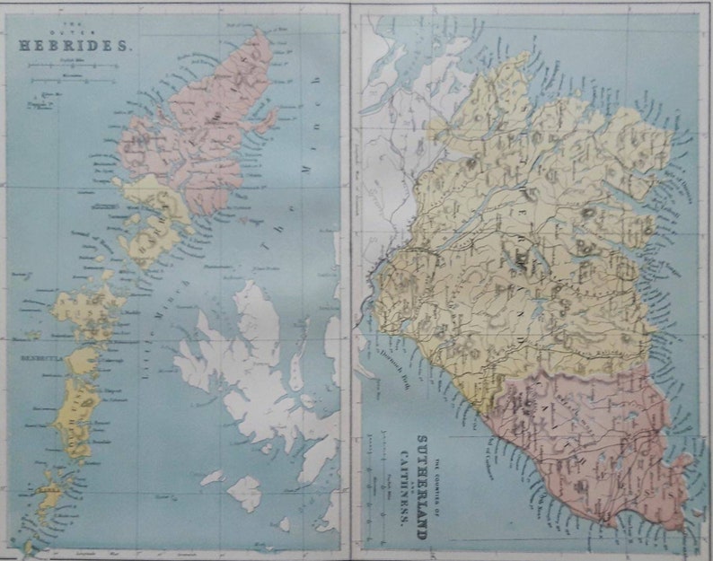 1868 Sutherland / Western Isles Map Antique Scottish County - Etsy
