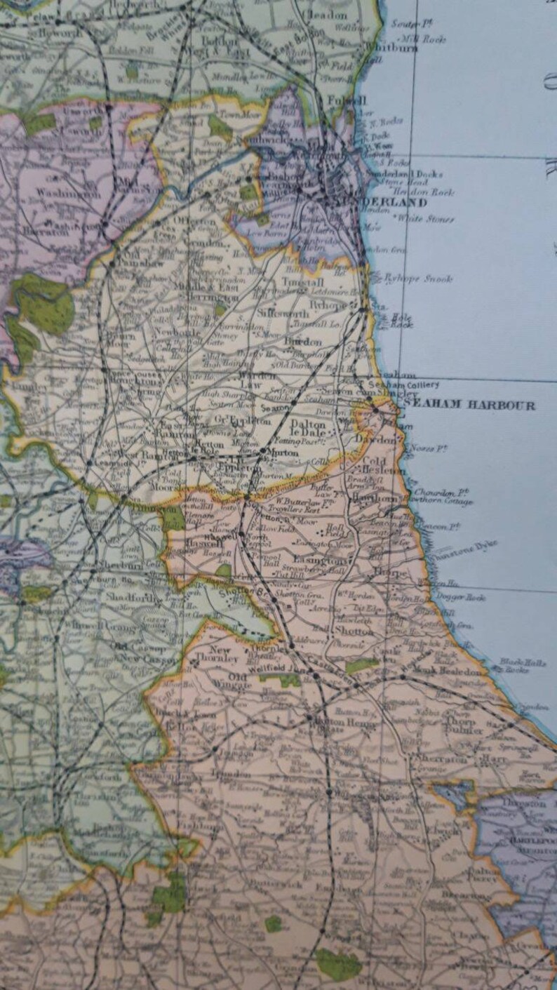 1897 Map of County Durham. Large Size Antique Original Map. 127 Years ...