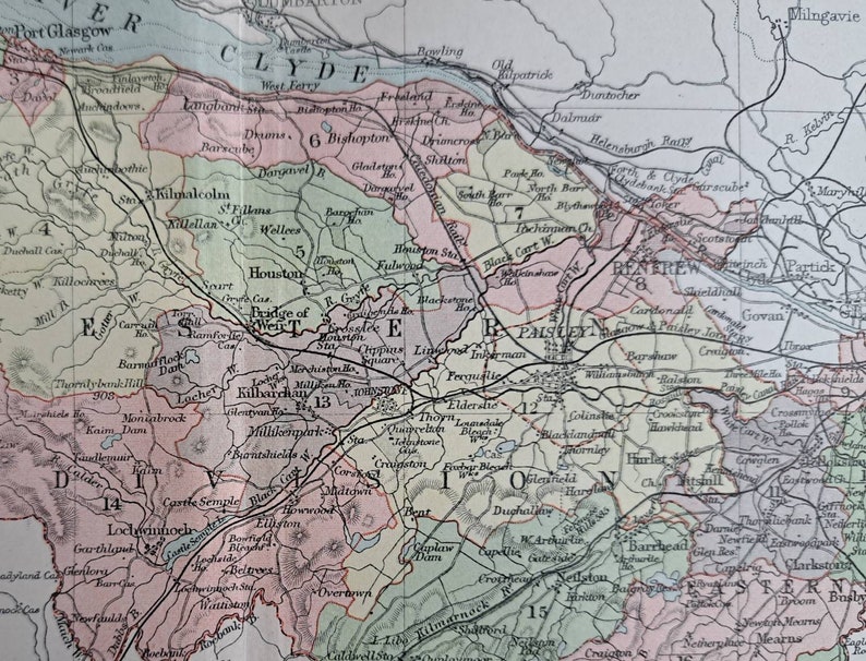 1902 Renfrew shire County Map. Antique Scottish Map. - Etsy