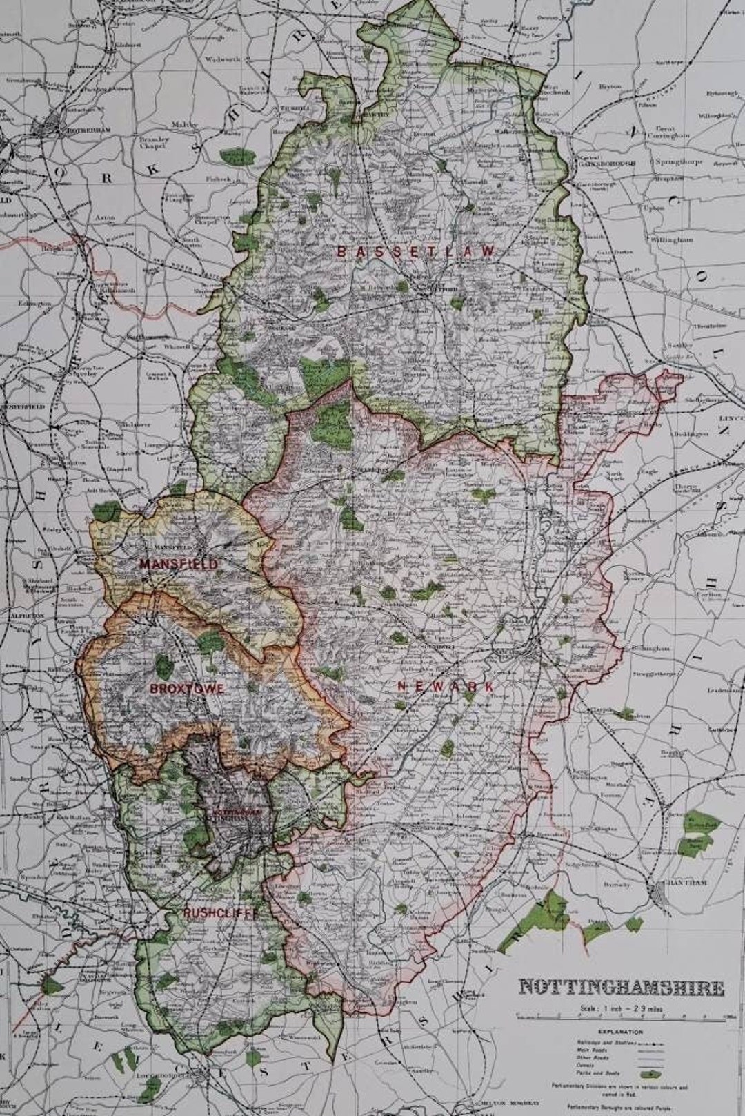 1922 Nottinghamshire County Map. Large Size Original. 101 Years Old ...