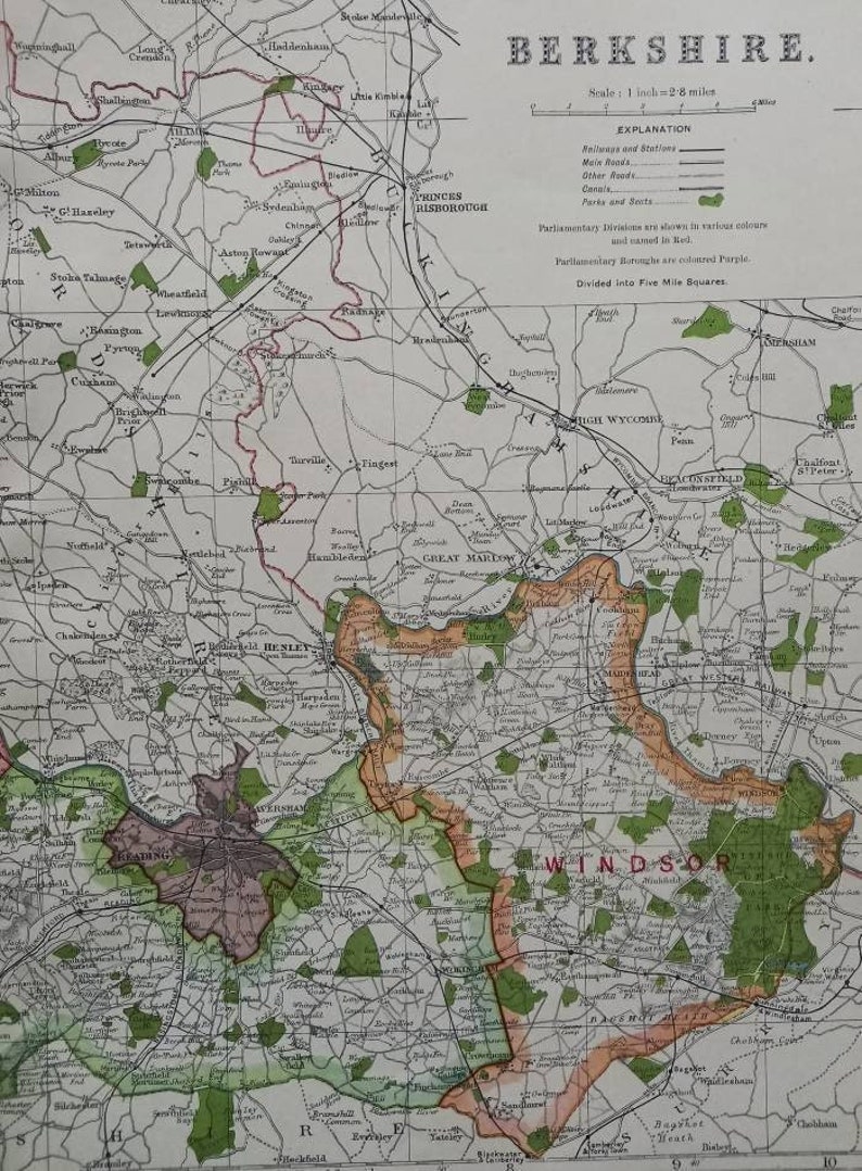 1922 Berkshire County Map. Large Size Original. 100 Years Old. English ...