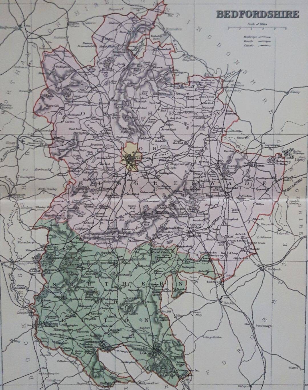 1895 Antique Bedfordshire Map, English County Map. Cartography ...