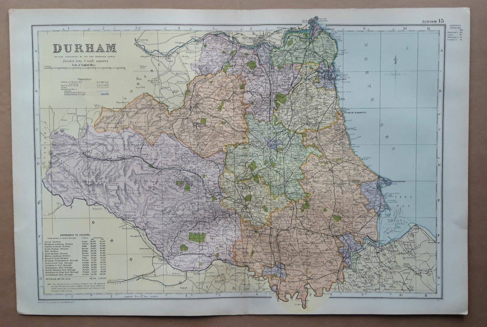 1897 Map of County Durham. Large Size Antique Original Map. 127 Years ...