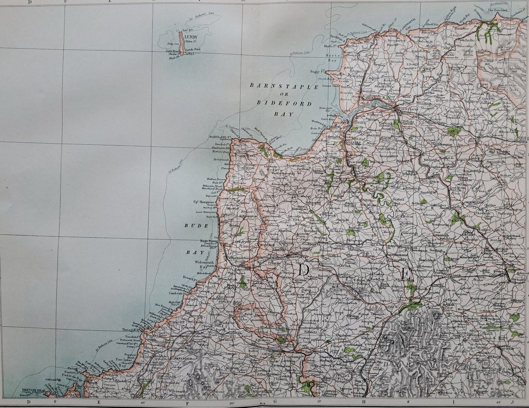1898 North Devon Coast Map. South West England. 125 Years Old. Antique ...