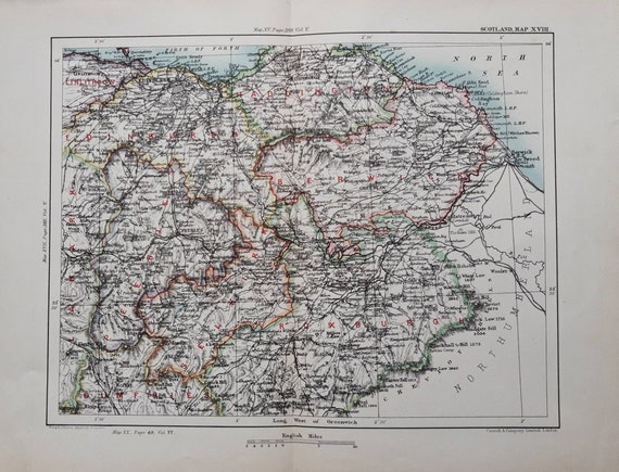 Home & Living Eyemouth shire 136 years old county map Ideal for framing ...