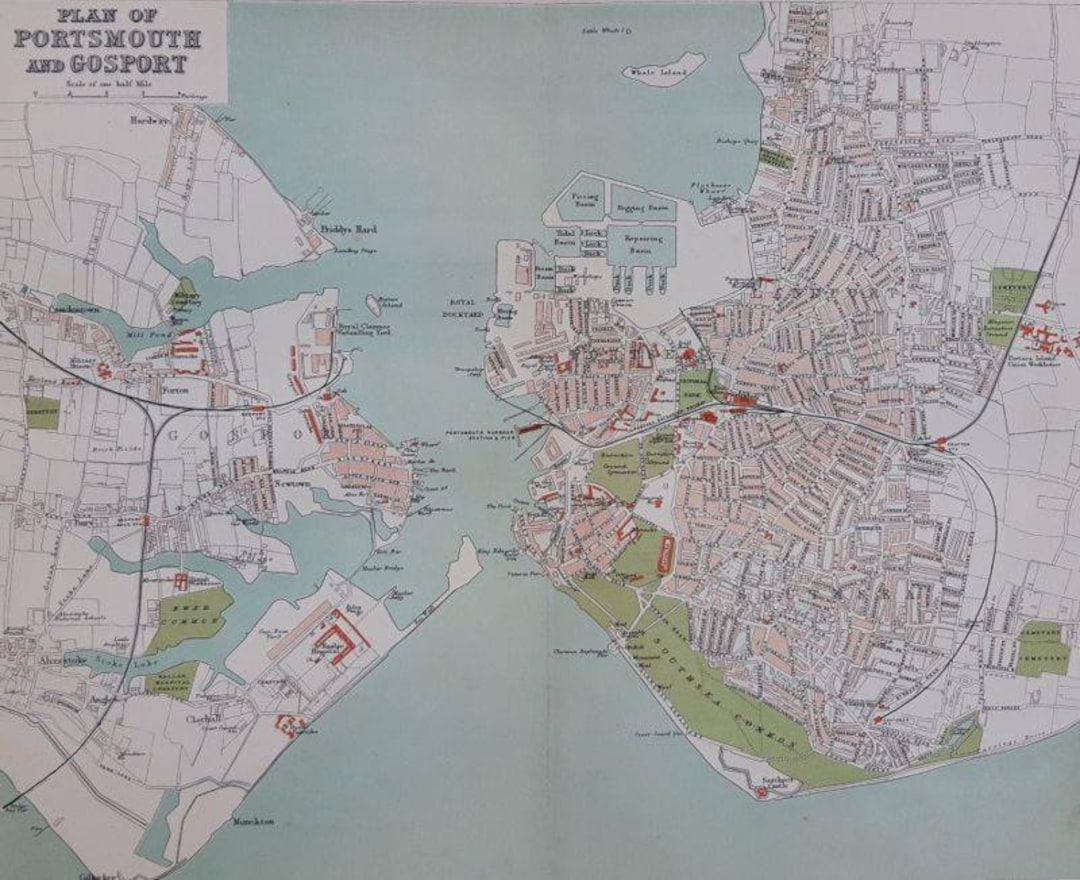 1895 Antique Portsmouth/gosport City Map. English County/city. - Etsy