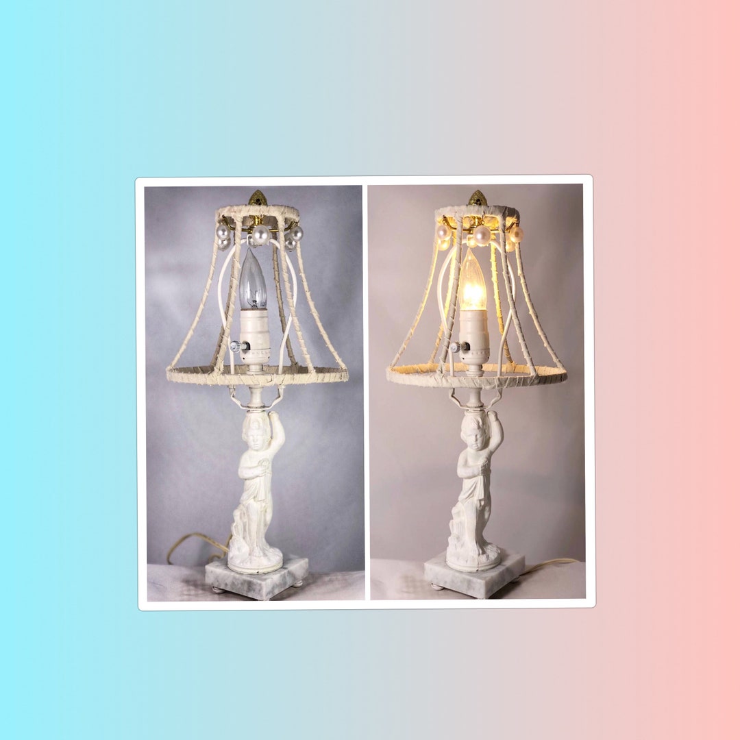 VINTAGE LAMP and Deconstructed Shade Cherub Nursery Cottage Chippy ...