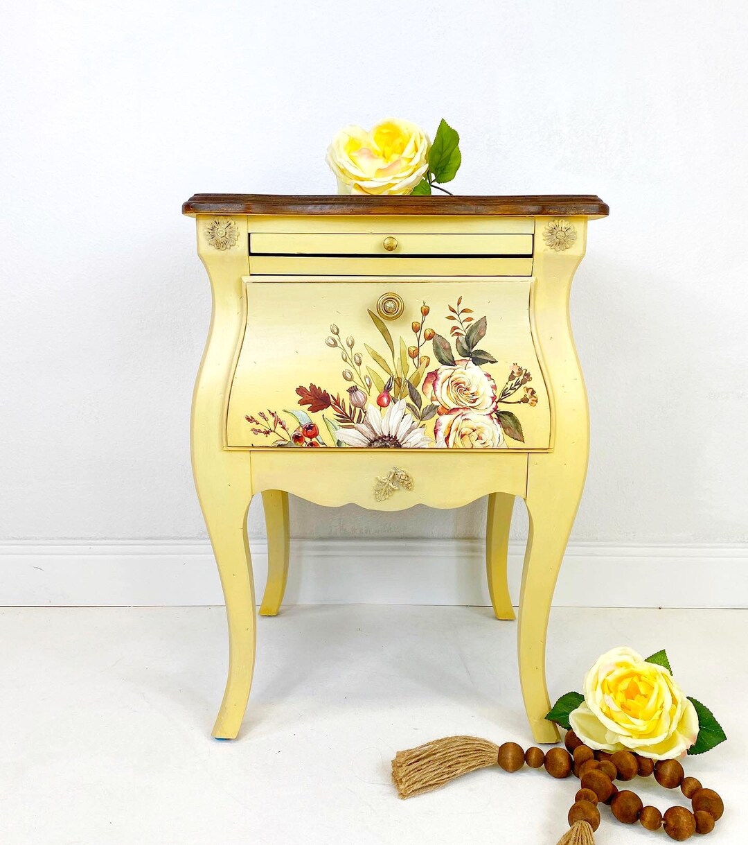 Vintage Yellow Nightstand Side Table Bombay Style - Etsy