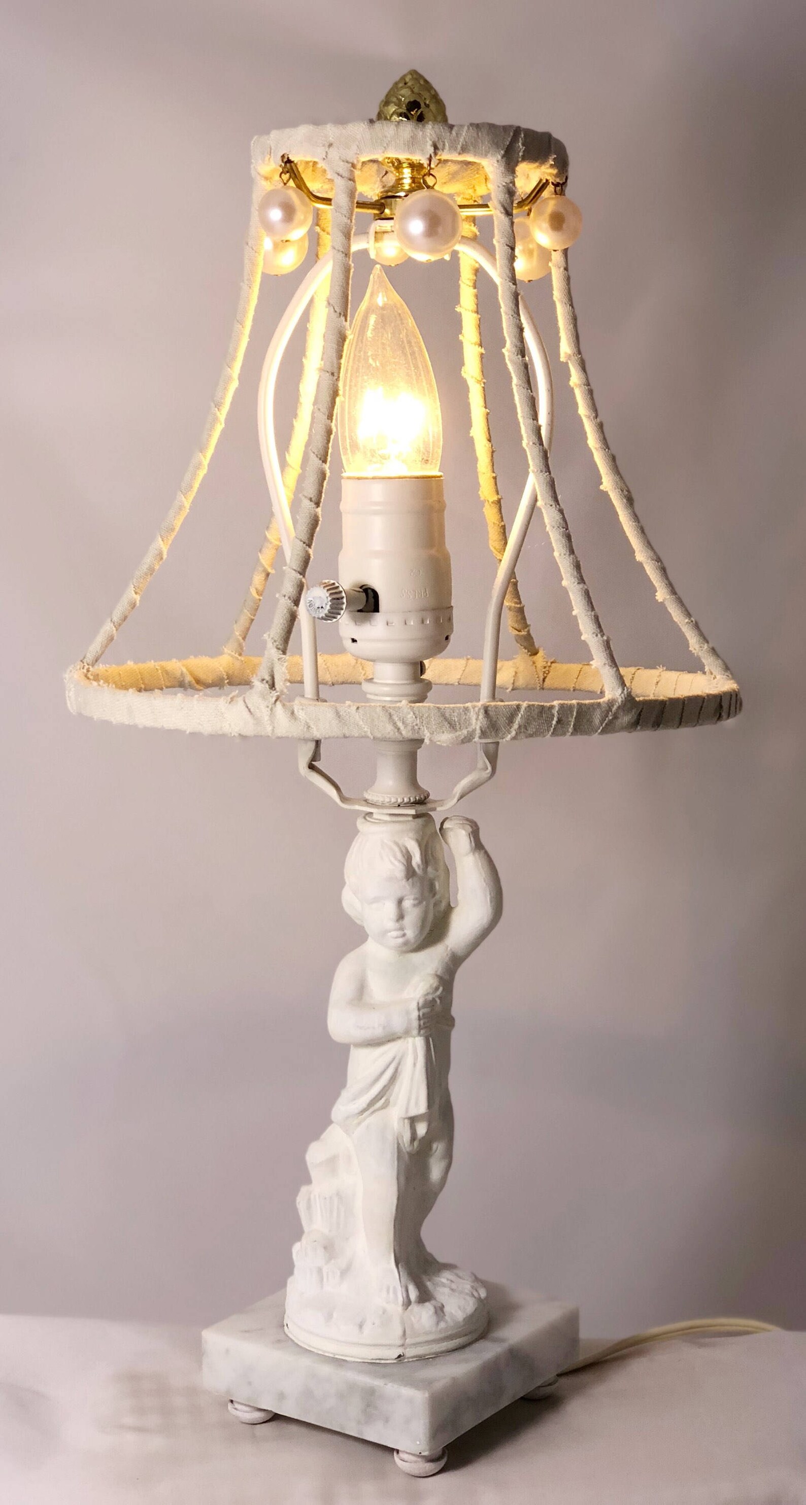 VINTAGE LAMP and Deconstructed Shade Cherub Nursery Cottage Chippy ...
