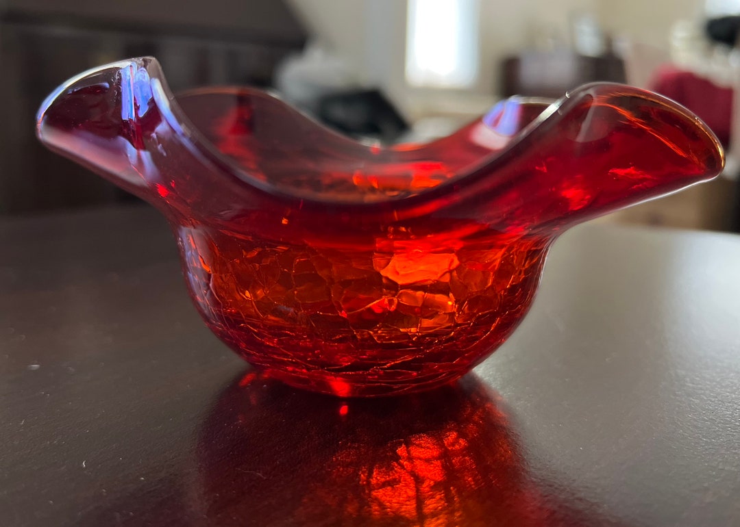 Ruffle, Crackle Ruby Dish - Etsy