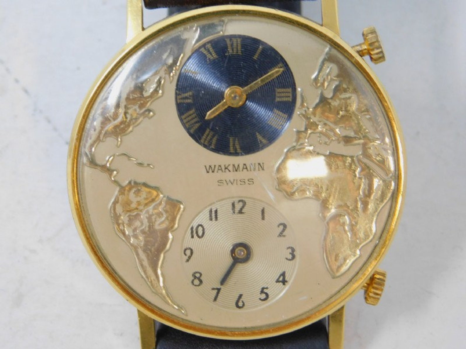 Vintage Super Rare 60'S Wakmann Swiss Dual Twin World Time | Etsy