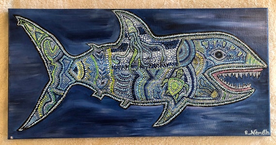 Shark Painting Pointillism | Etsy