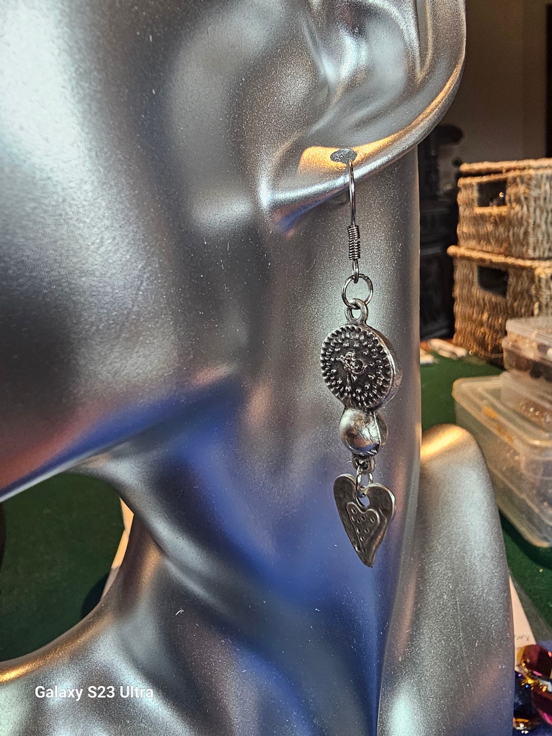 Sliver Coin With Heart Drop Earrings. - Etsy