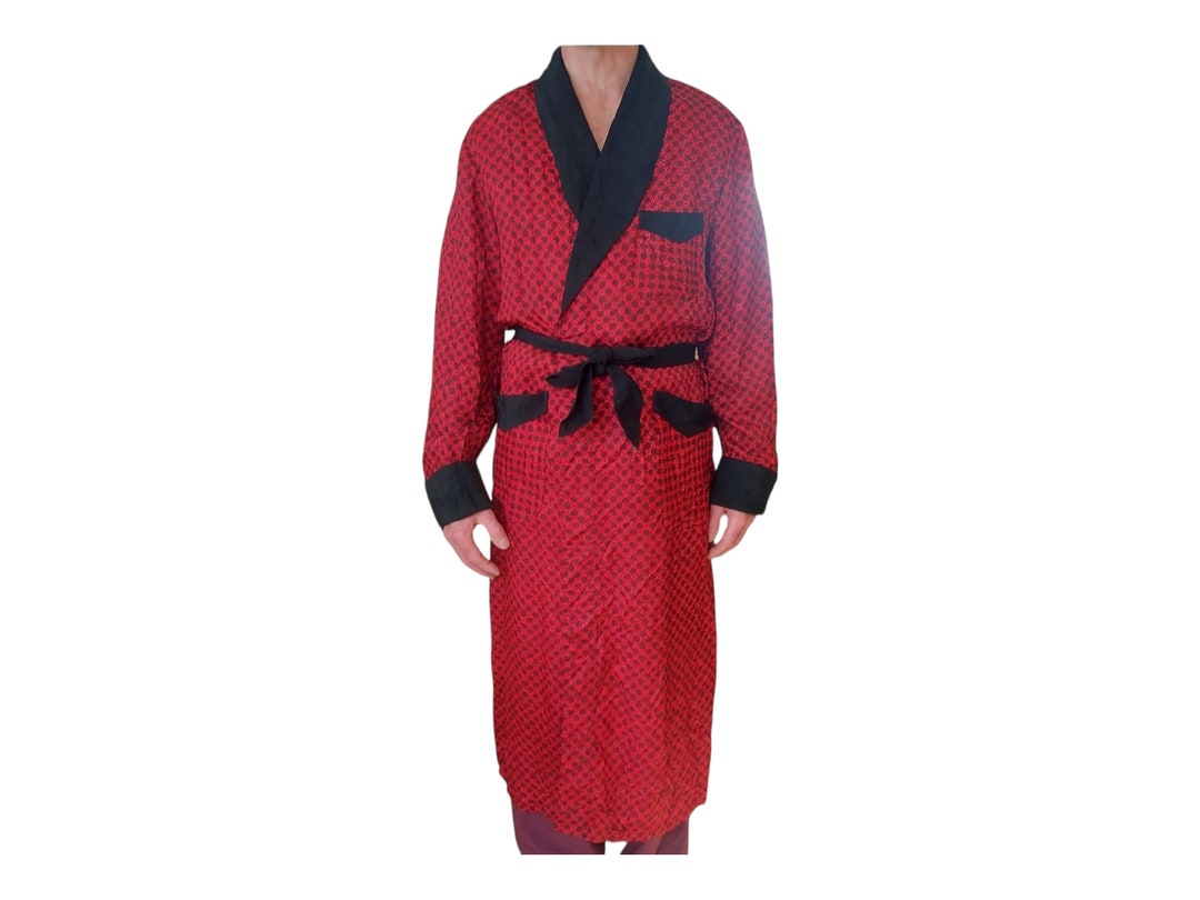 1940-1950's Mens Robe, Paisley Retro Dressing Gown Tuxedo Jacket Mens ...