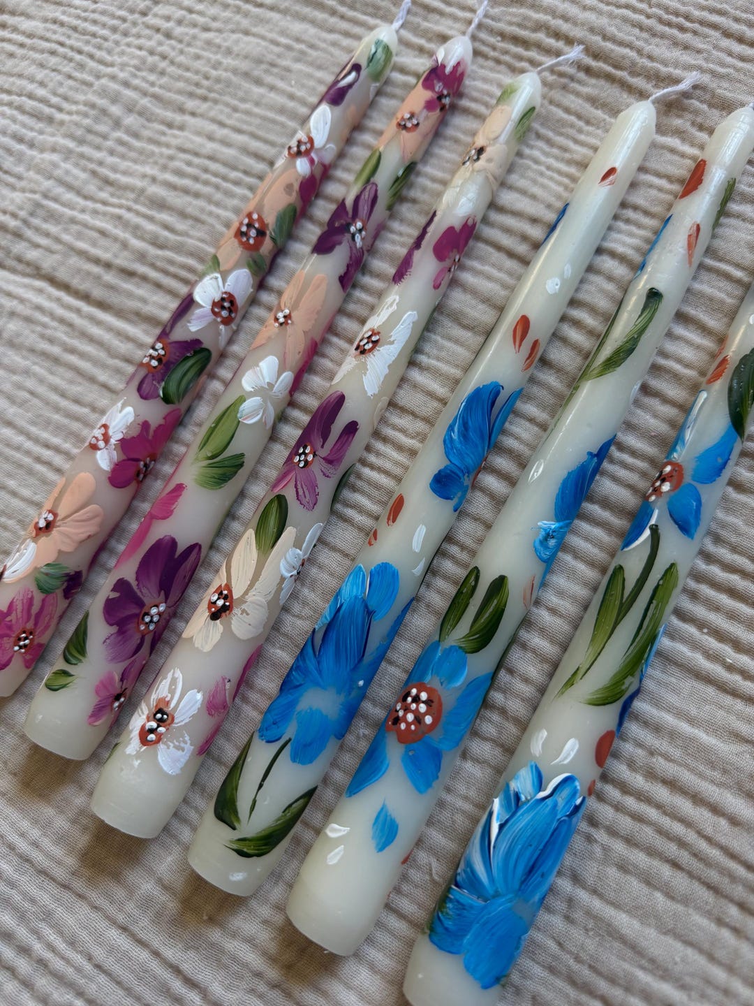 Hand Painted Floral Taper Candles: Flower Spring Decor, 2-piece - Etsy