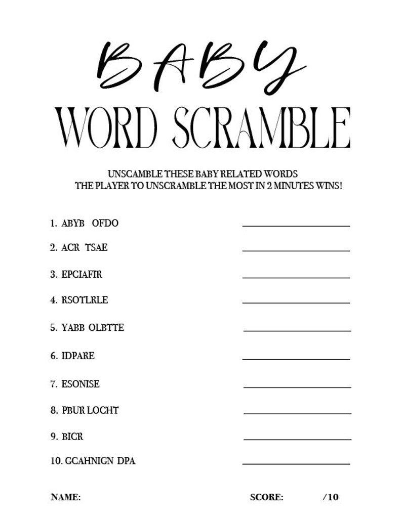 Baby Shower Word Scramble, Word Scramble, Baby Shower, Baby Word ...