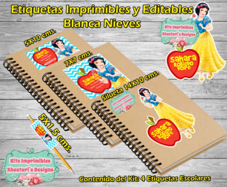 Etiquetas escolares Blanca Nieves - Snow White editables - Etsy México