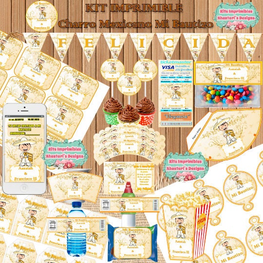 Printable Kit My Baptism Mexican Charro Editable Gold candybar candy ...