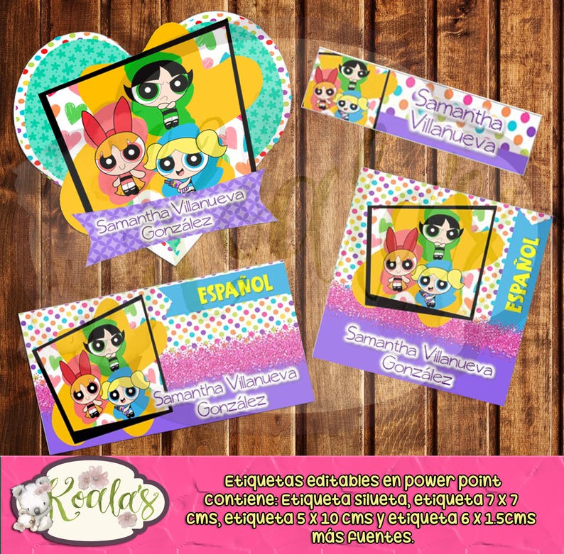 Powerpuff Girls School Label Kit Printable Editable in Powerpoint - Etsy