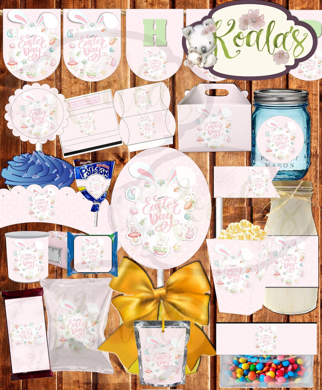Happy Easter Day Printable Kit Happy Easter Day DIY PDF Files Candy Bar ...