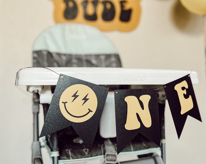 One Happy Dude High Chair Banner Smiley Face One High Chair Banner ...