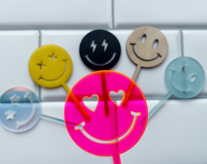 Smiley Face Cupcake Topper Retro Smiley Face Party Decor Happy Face Cup ...