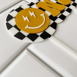 Checkered One Smiley Face Cake Topper Smiley O ONE Happy Dude Checkered ...