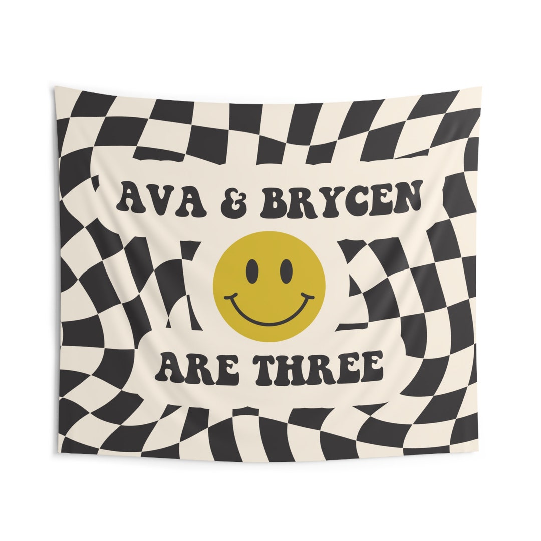 Personalized Checker Smiley Party Decor Backdrop Banner Customized ...