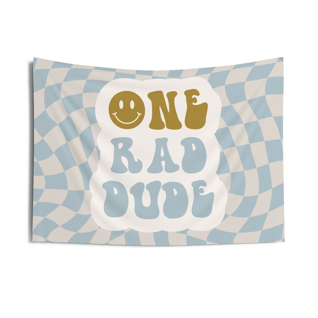 One Rad Dude First Birthday Backdrop Banner Smiley Face Rad Dude One ...