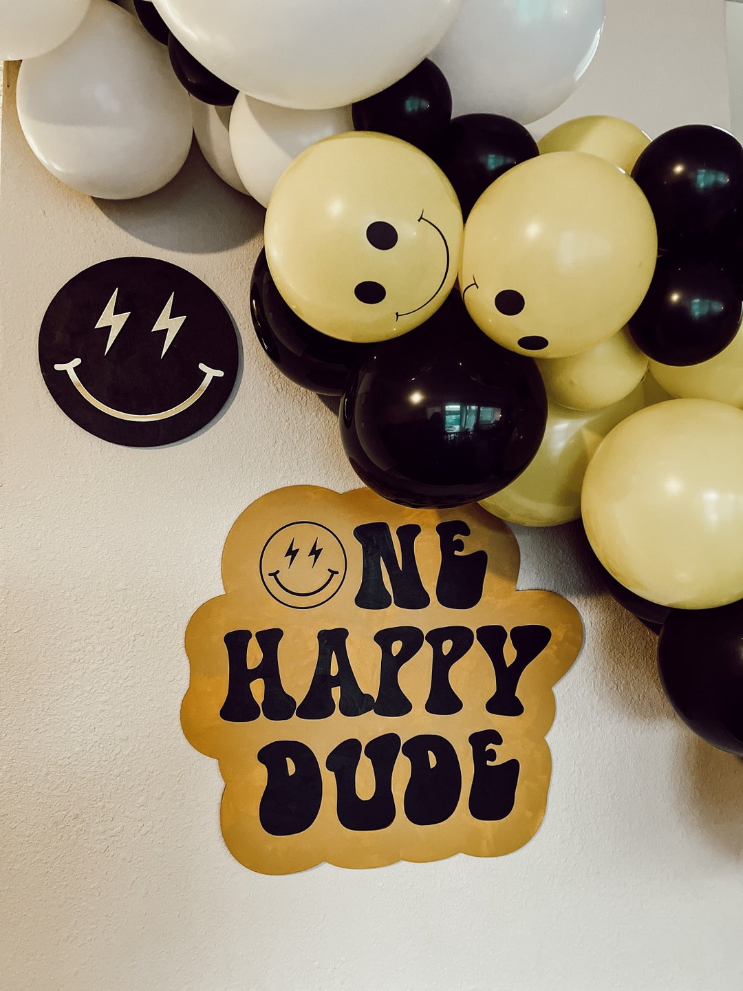 One Happy Dude Wood Wall Art 1st Birthday Backdrop Sign Retro Smiley ...
