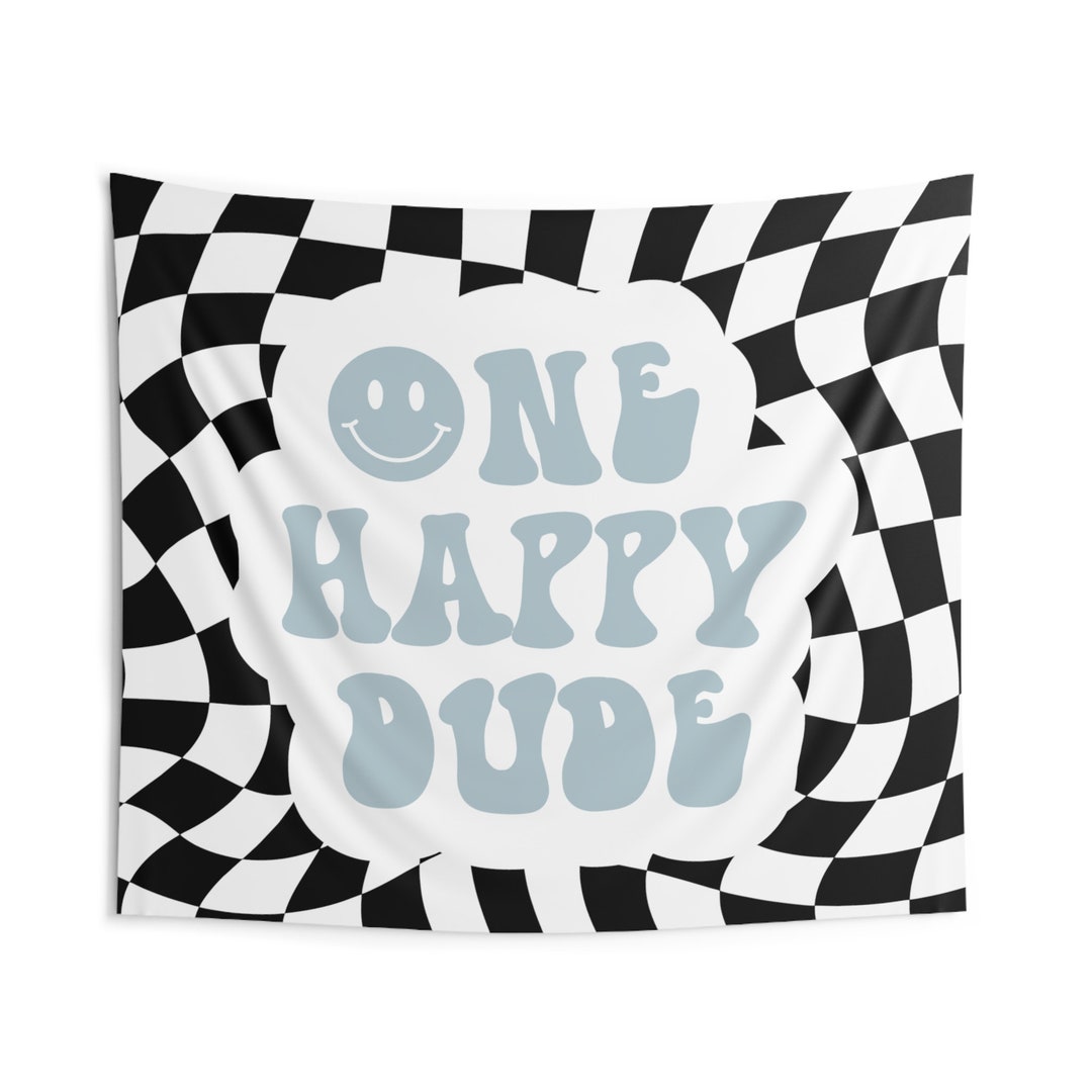 Smiley Face One Happy Dude Checker Banner Blue and Black Happy Dude ...
