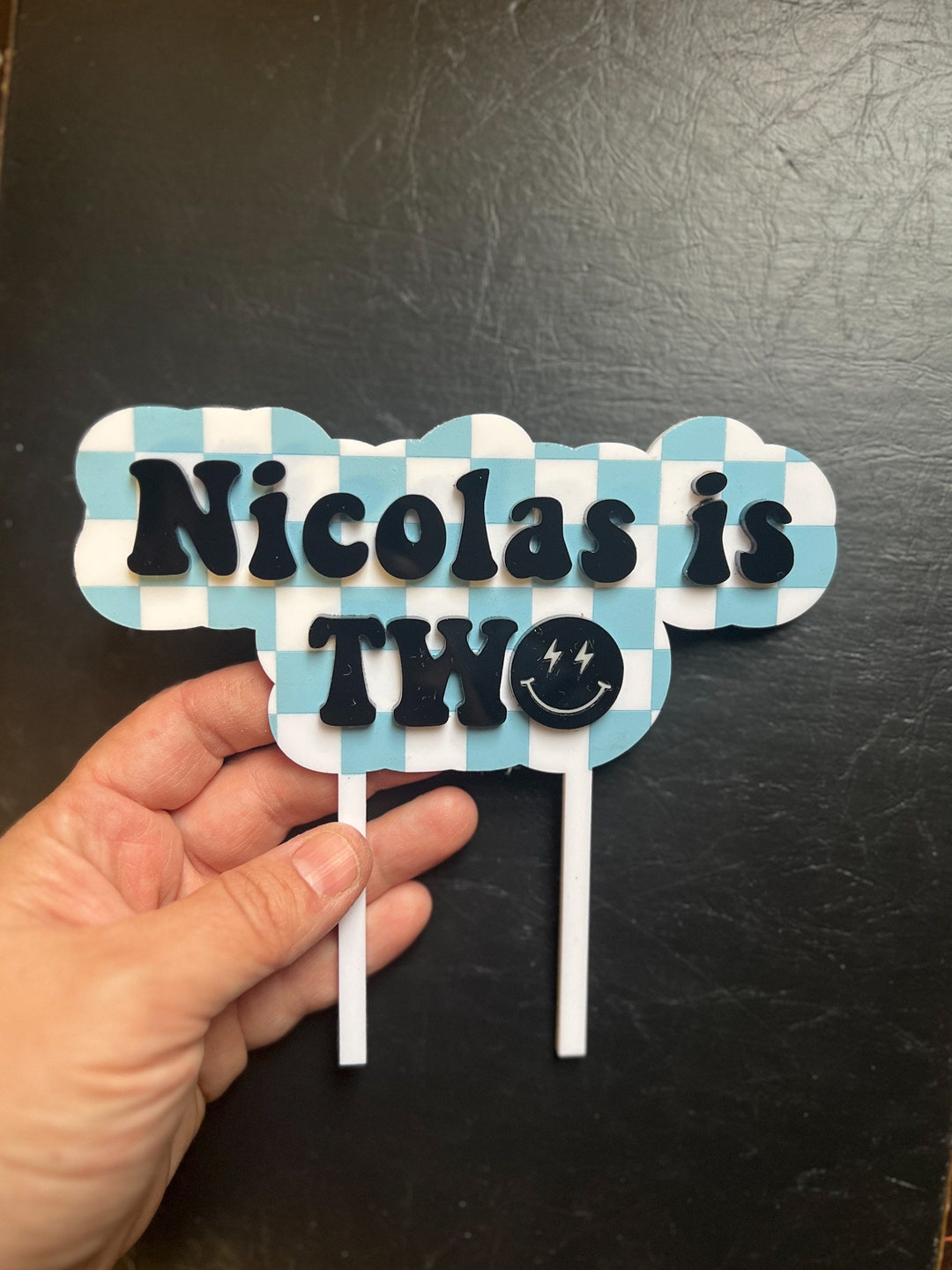 Custom Checker Smiley Face Cake Topper Checker Print Cake Decor ...