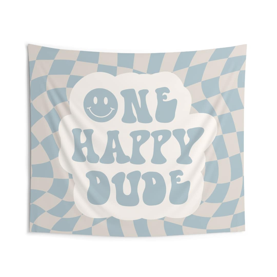 Neutral Dusty Blue One Happy Dude Backdrop Wall Hanging Checker First ...