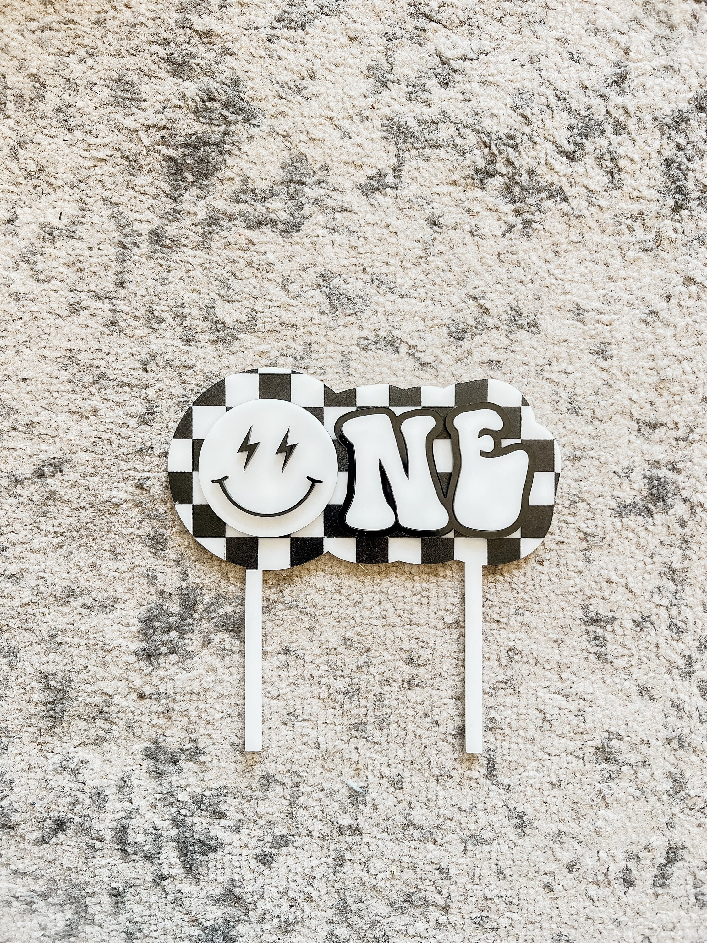 Checker Number Cake Topper Neutral Checker Print Cake Number Topper ...