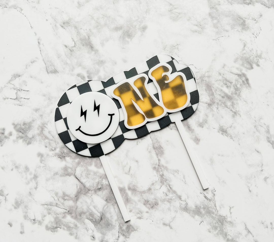 One Happy Dude Cake Topper Retro Smiley Face Acrylic Cake Topper Boy ...