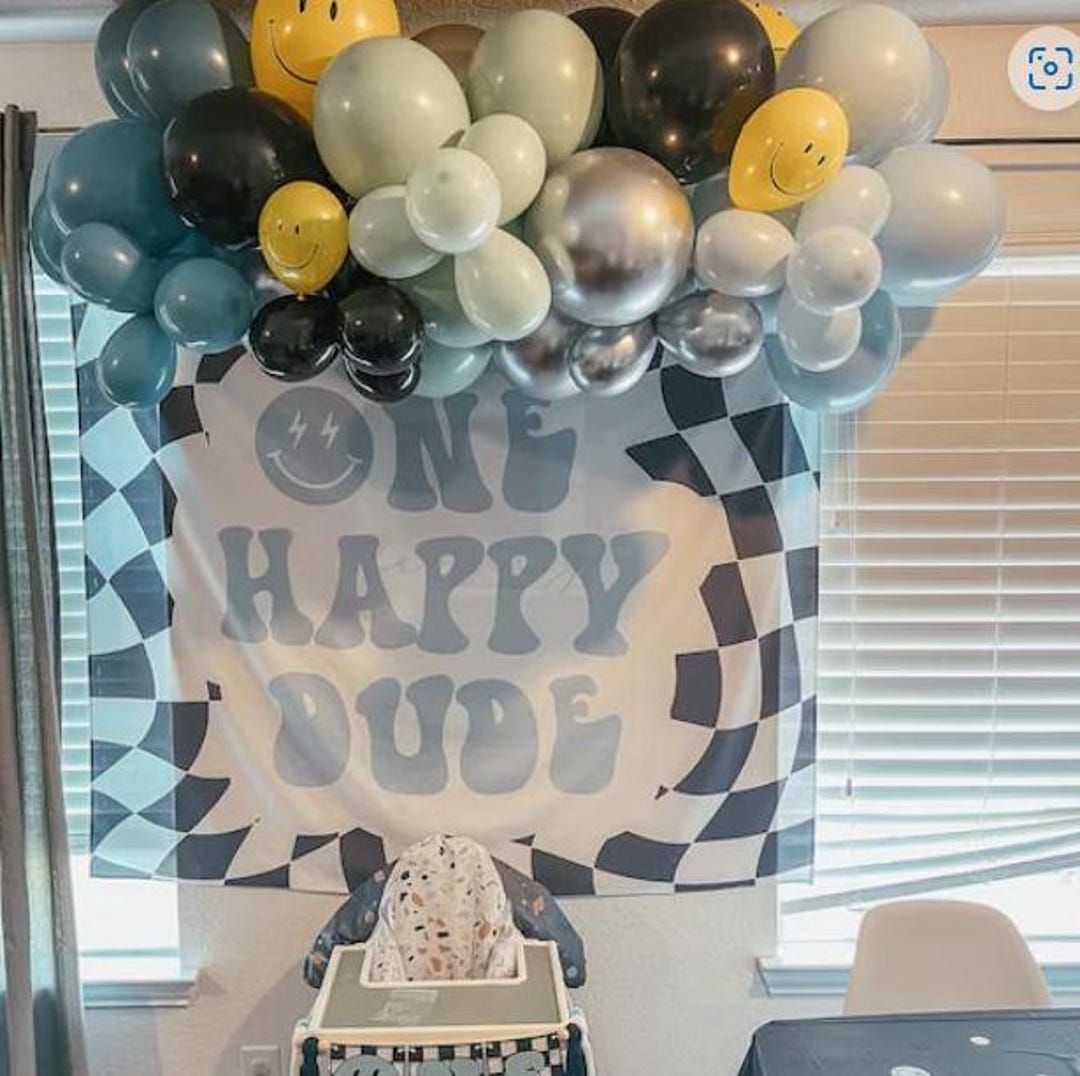 Smiley Face One Happy Dude Checker Banner Blue and Black Happy Dude ...