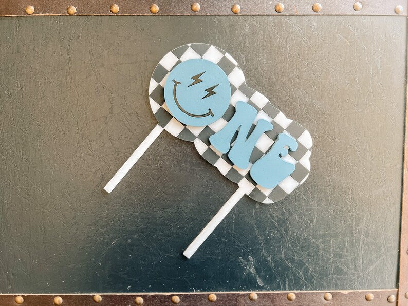 Checkered One Smiley Face Cake Topper Smiley O ONE Happy Dude Checkered ...