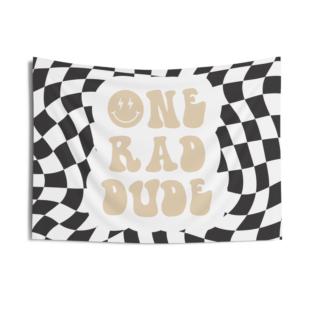 Checker One Rad Dude Backdrop Banner Custom Rad Dude First Birthday ...