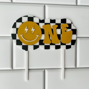 Checkered One Smiley Face Cake Topper Smiley O ONE Happy Dude Checkered ...