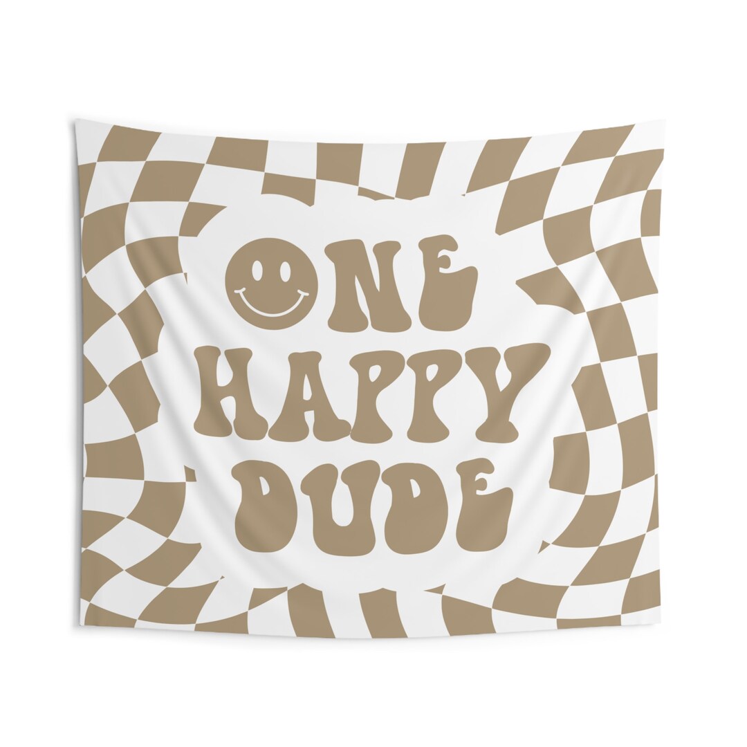 Tan Checker One Happy Dude Backdrop Fabric Wall Hanging Checker First ...